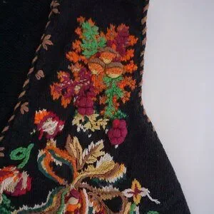 Tops | Vintage Belle Pointe Black Knit Floral Fruit Acorn Vine ...